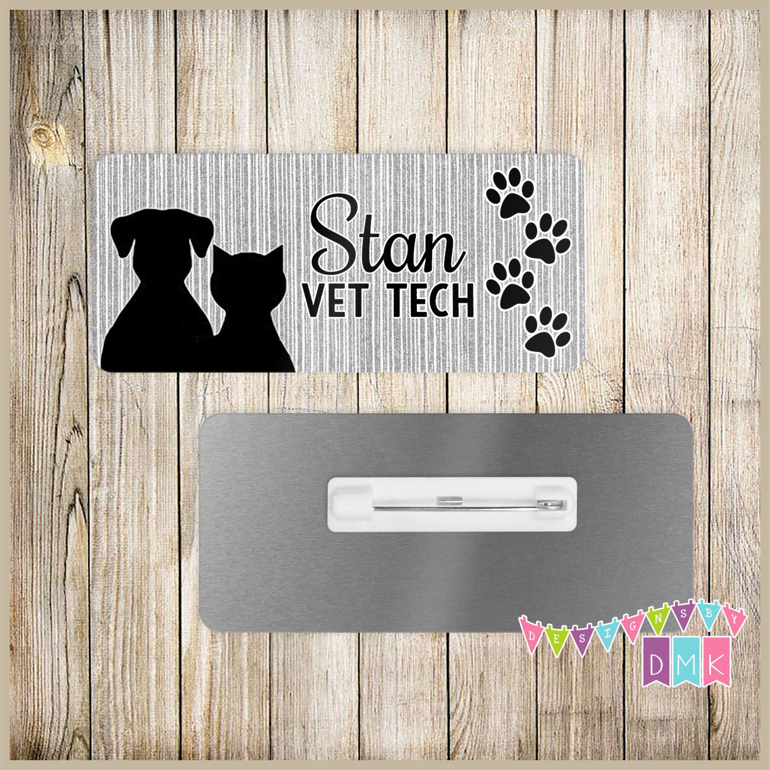 Dog & Cat With Paw Prints - Grey - Vet Tech - PERSONALIZED - Custom ...
