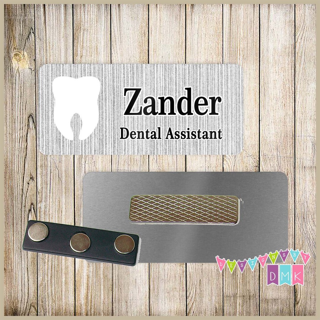 Dental - Grey With Tooth - PRINT Font - PERSONALIZED - Custom Name Tag ...