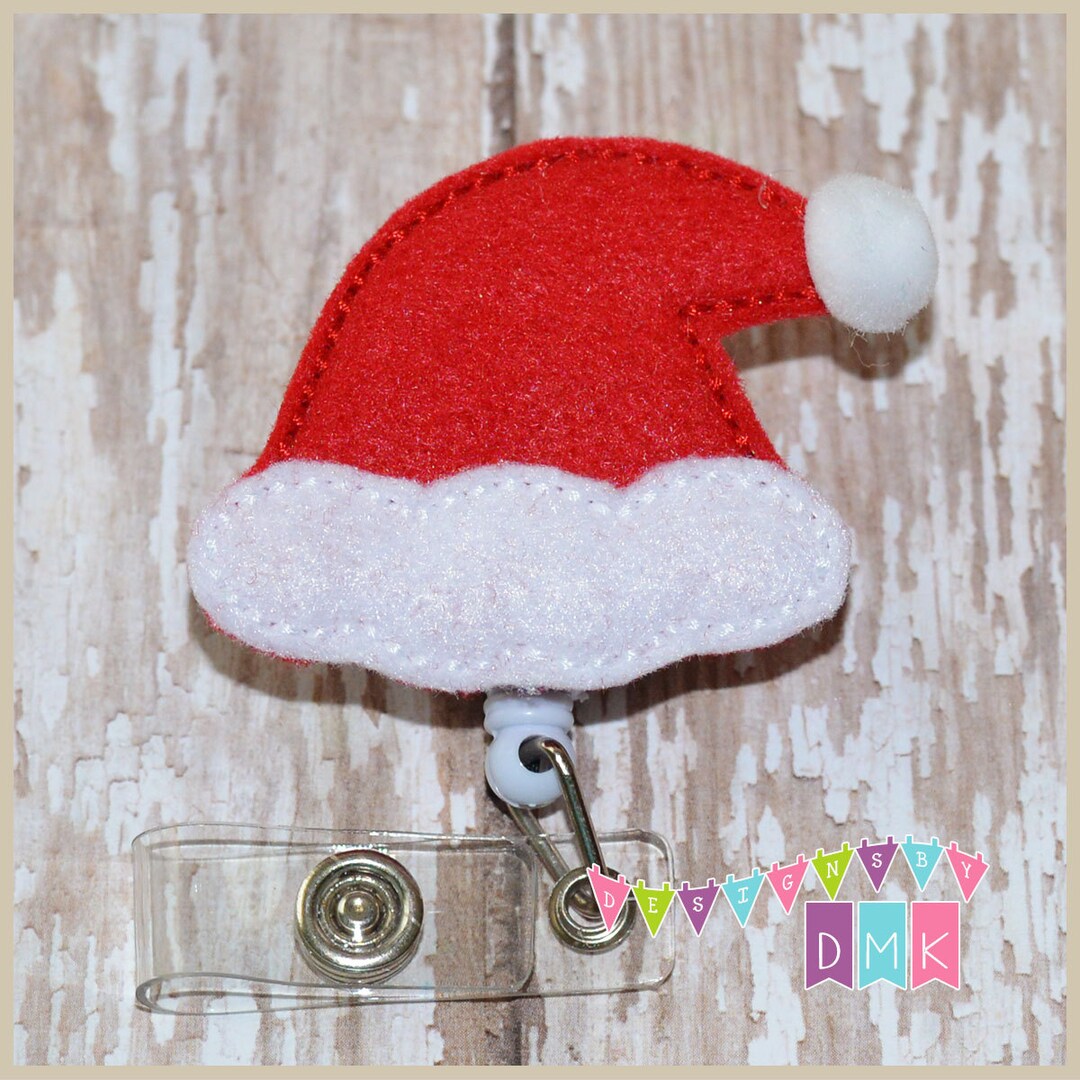 Santa Hat Christmas Felt Badge Reel Retractable ID Badge - Etsy