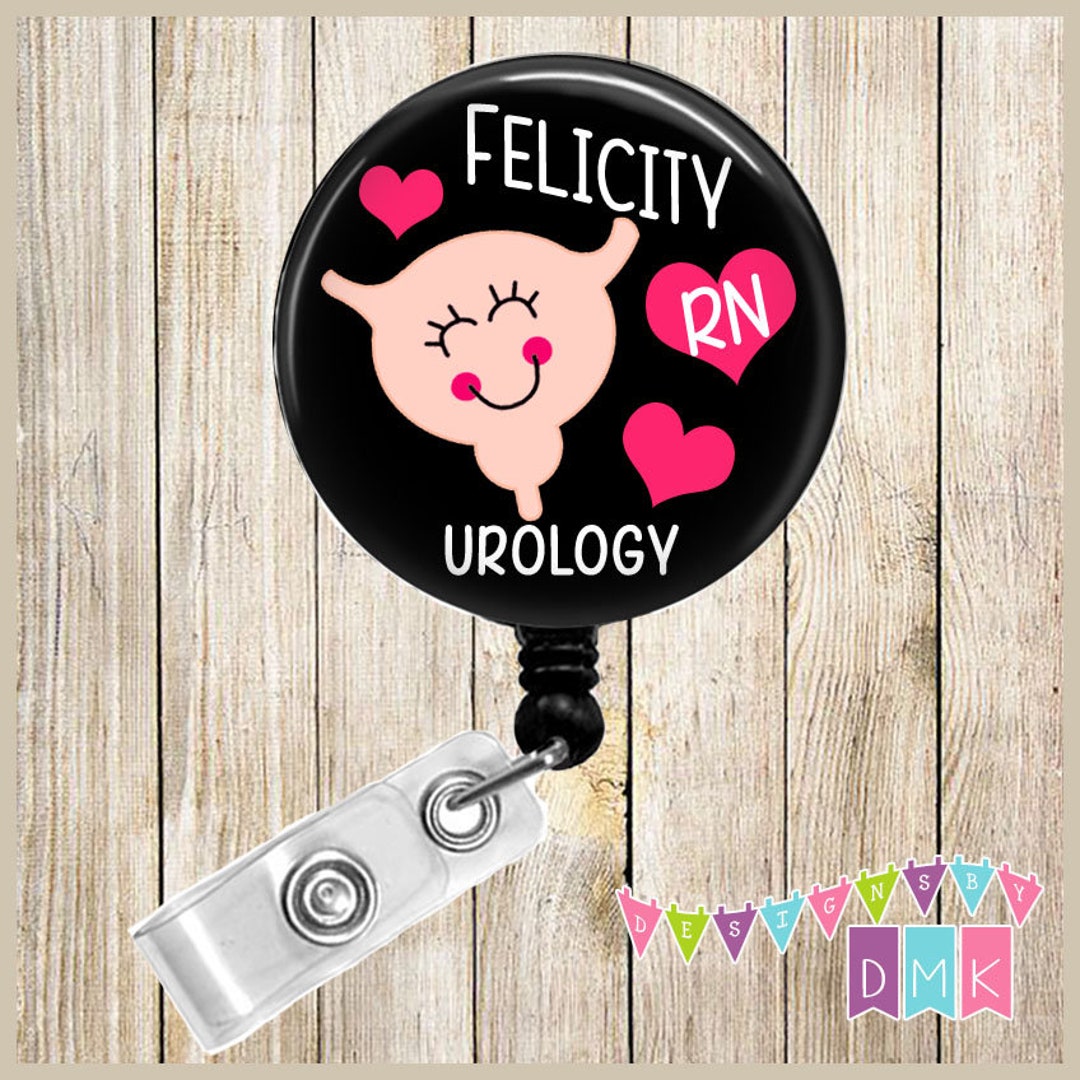 Belinda the Bladder Personalized Urology Black Button Badge Reel ...
