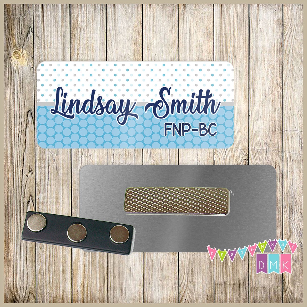 Navy - Grey - Blue - Polka Dot - PERSONALIZED - Custom Name Tag - 1.25 ...