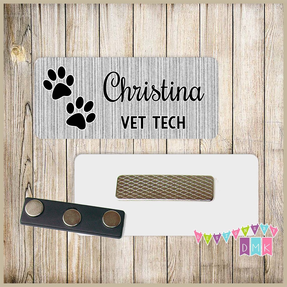 Paw Prints Grey Vet Tech PERSONALIZED Custom Name Tag - Etsy