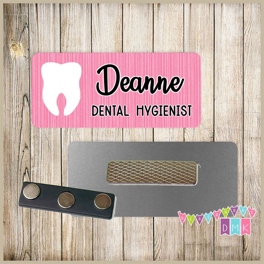 Dental - Pink With Tooth - PERSONALIZED - Custom Name Tag - 1.25" X 3 ...
