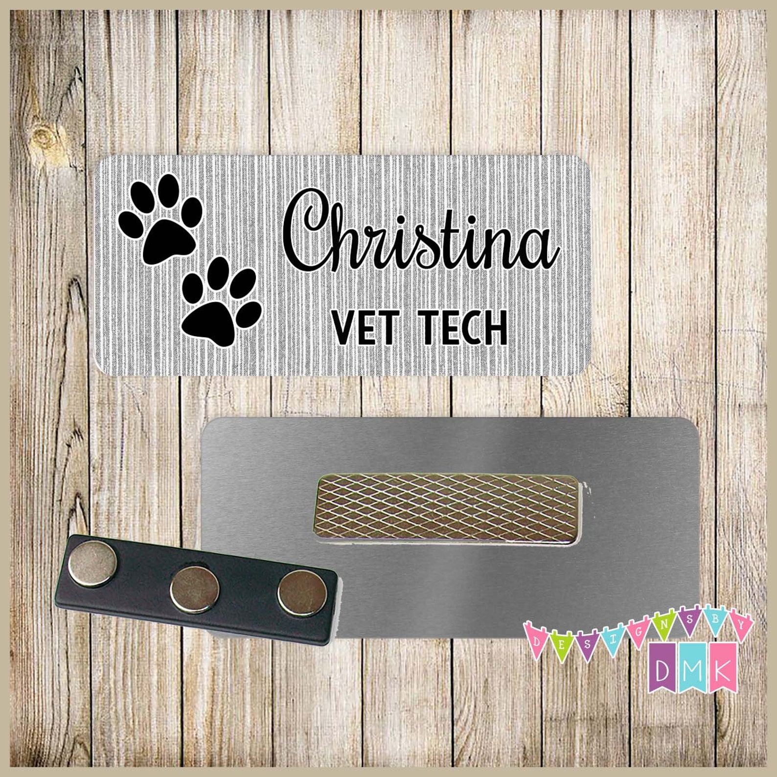 Paw Prints Grey Vet Tech PERSONALIZED Custom Name Tag - Etsy