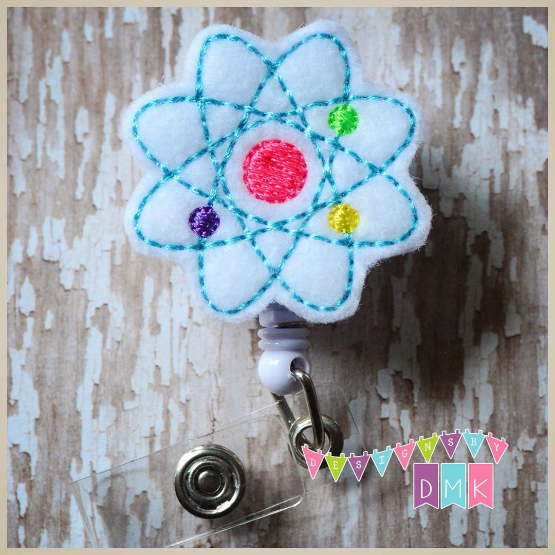 Atom Brite Pastels on White Felt Badge Reel Lab Tech Science Chemistry ...