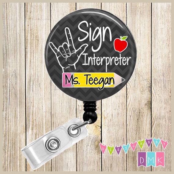 Sign Interpreter ASL PERSONALIZED Button Badge Reel | Etsy