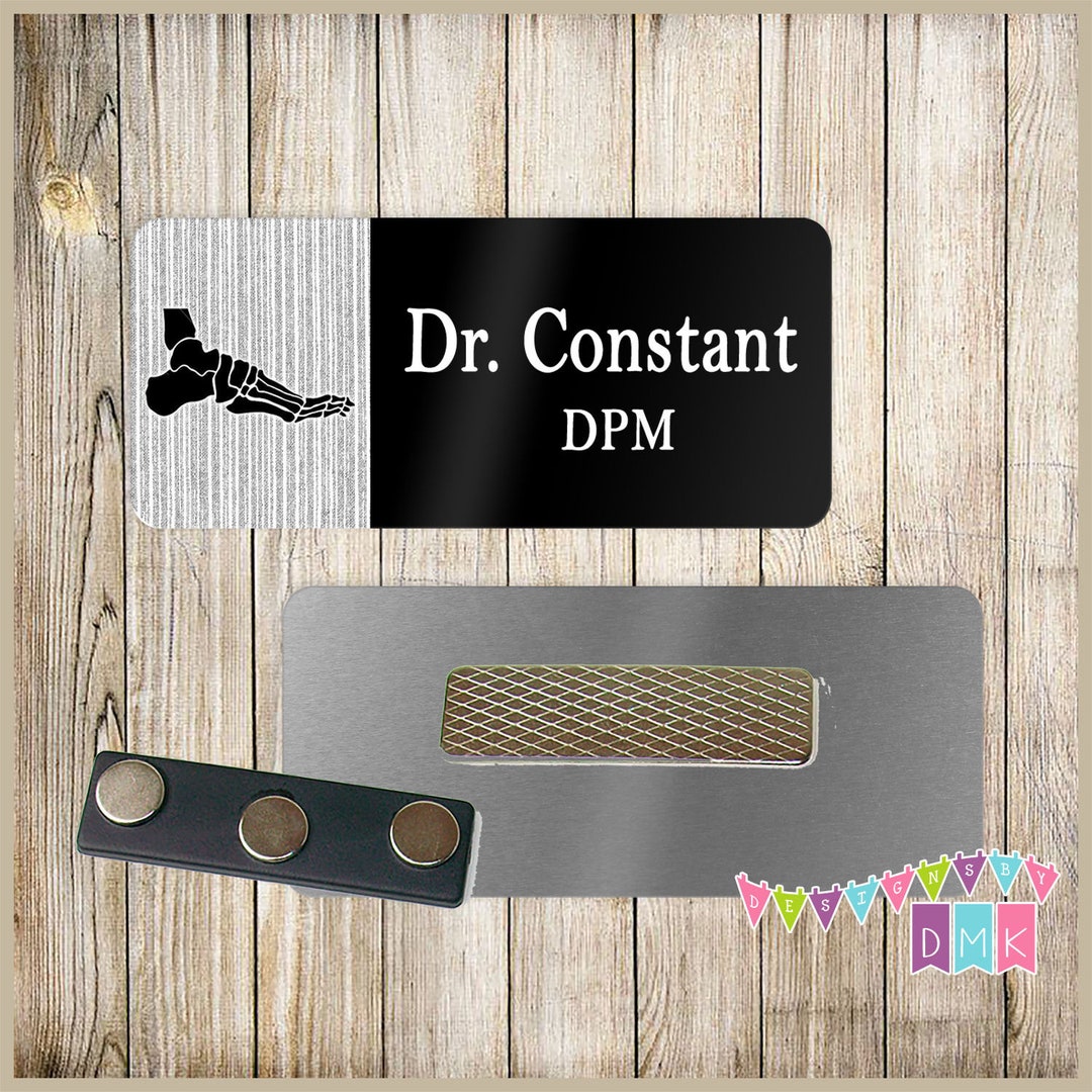 Podiatry - Foot - Black - Grey Stripe - PERSONALIZED - Custom Name Tag ...