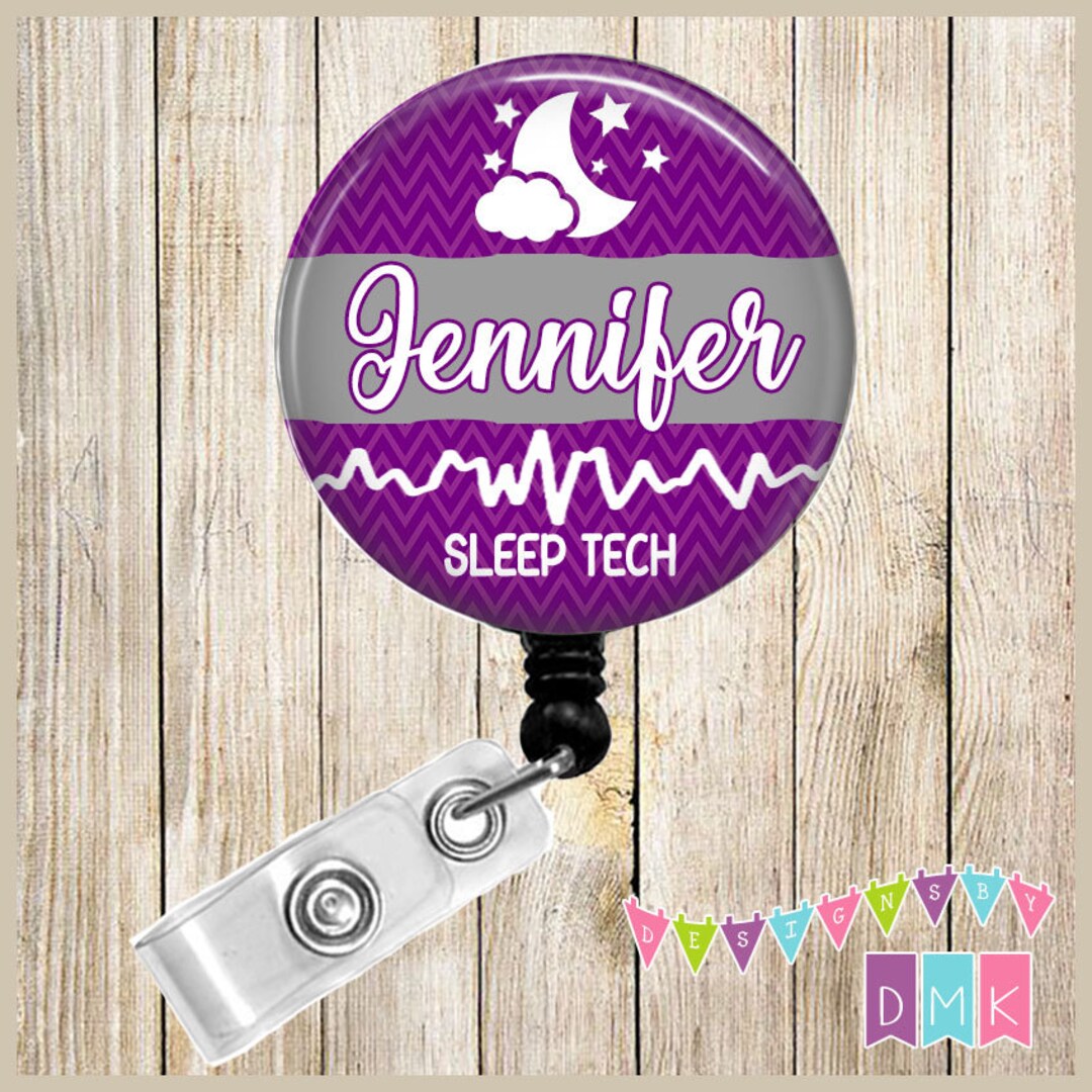 Sleep Tech - Moon & Stars PURPLE Chevron - Personalized - Button Badge ...