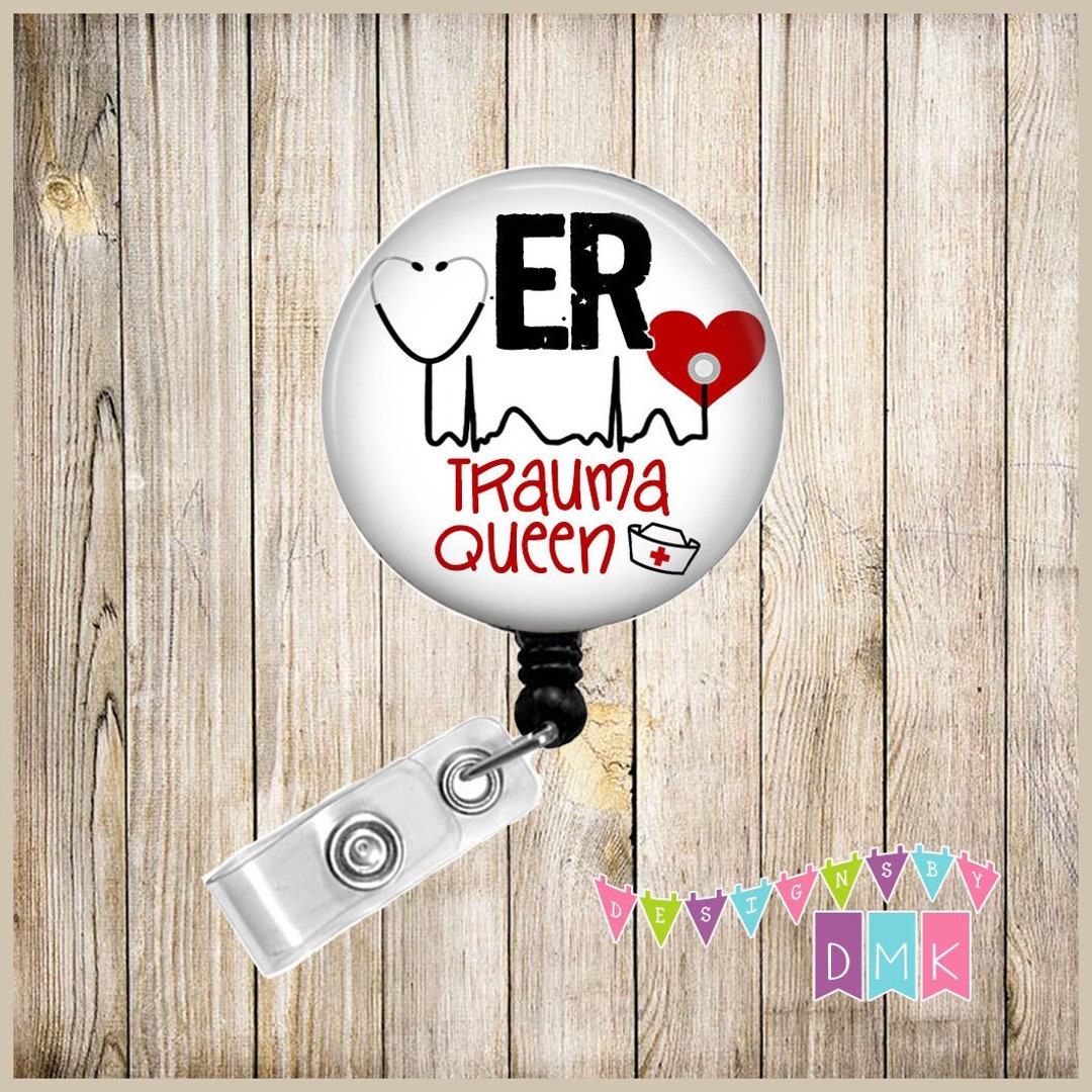 ER Trauma Queen - Nurse Cap - Stethoscope - Button Badge Reel ...