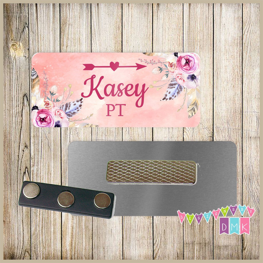 Watercolor Floral Arrow - Pink - PERSONALIZED - Custom Name Tag - 1.25 ...