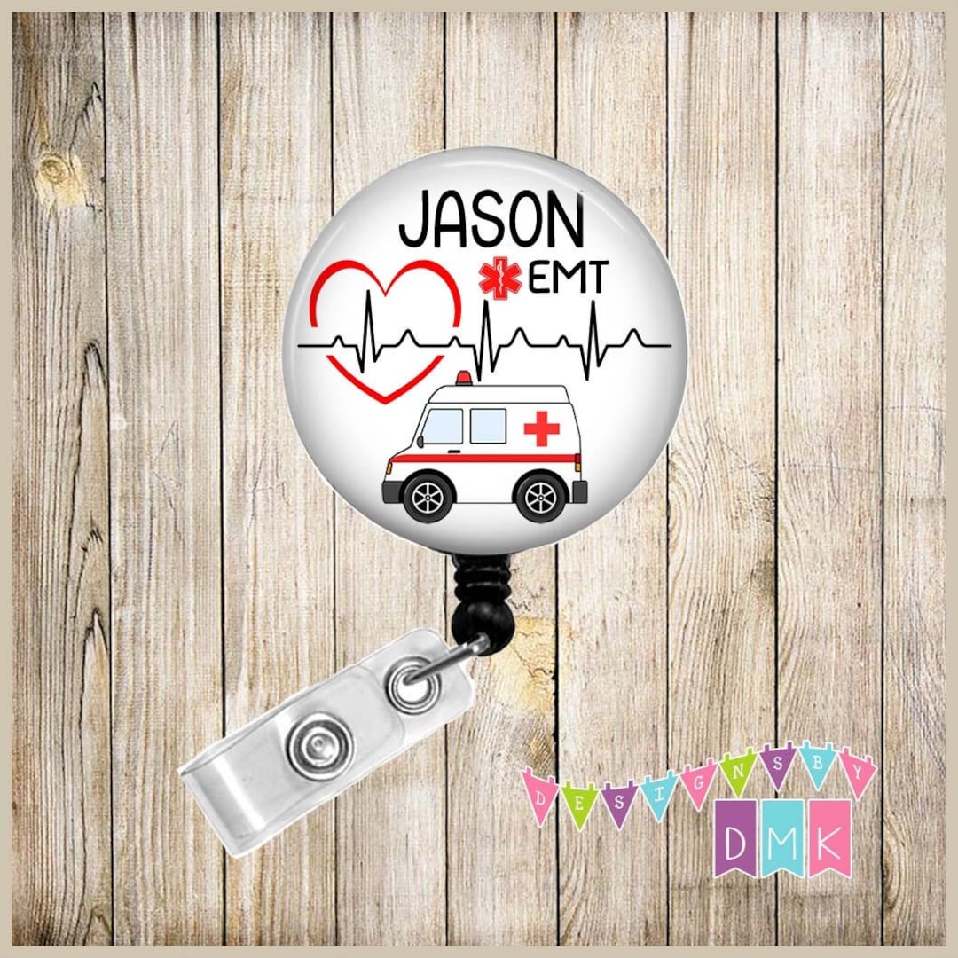 Ambulance - PERSONALIZED - EKG - Heart - EMT - Button Badge Reel ...