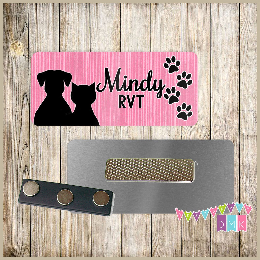Dog & Cat With Paw Prints - Pink - Vet Tech - PERSONALIZED - Custom ...