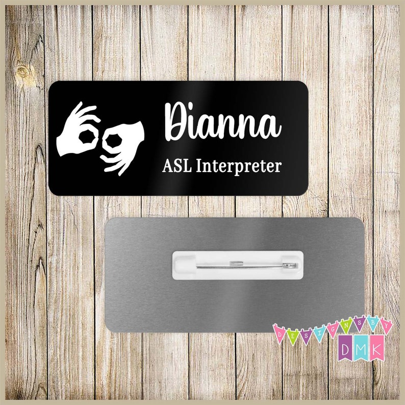 ASL Interpreter Symbol Black PERSONALIZED Custom Name - Etsy