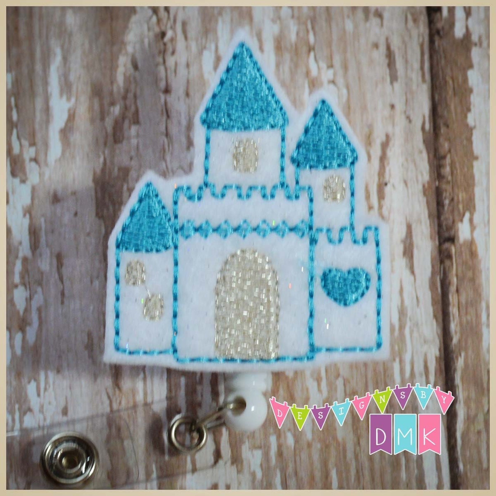 Princess Castle Blue & Silver Fairy Tale - Felt Badge Reel Retractable ...