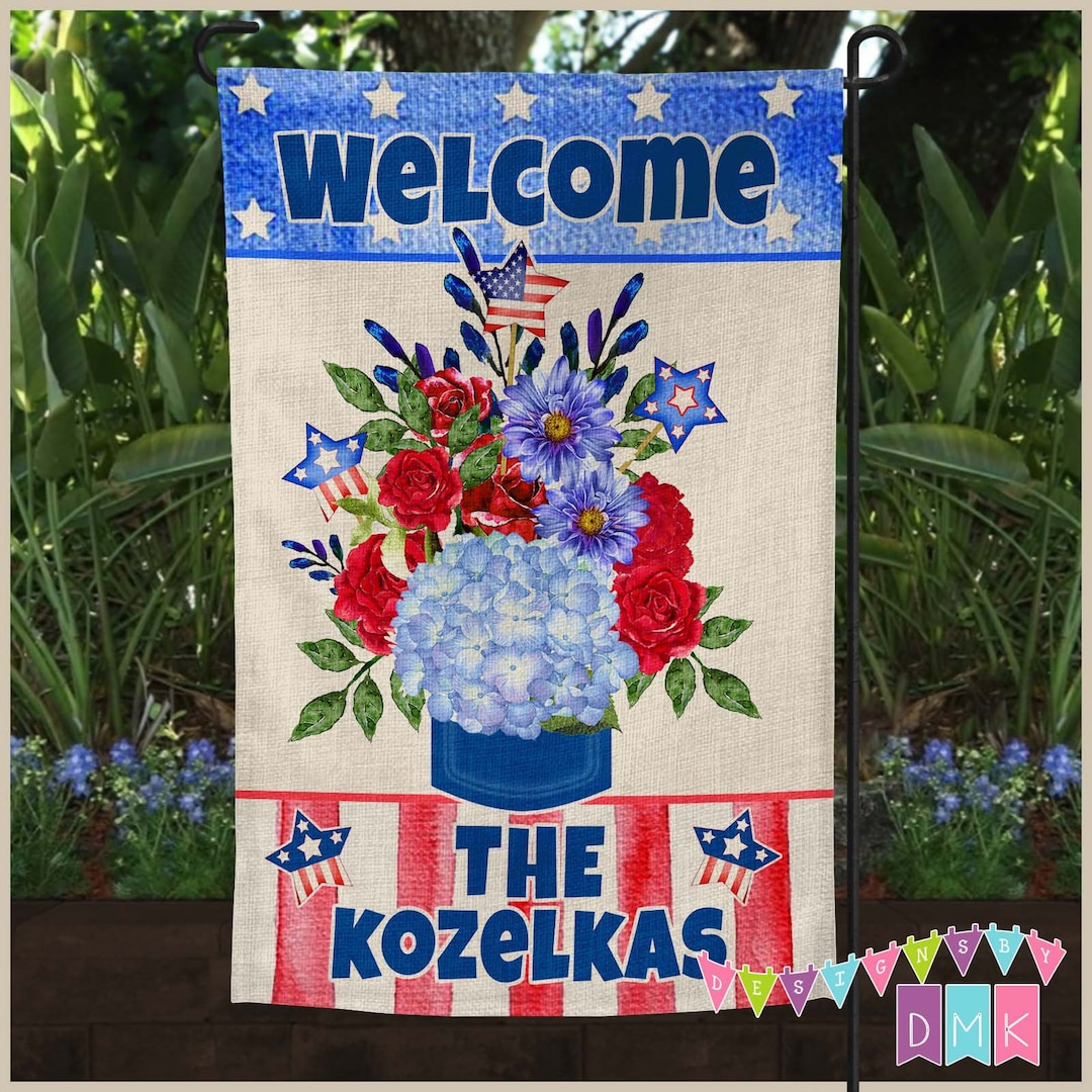 Welcome - Patriotic Flower Pot - PERSONALIZED - Garden Flag - Faux ...
