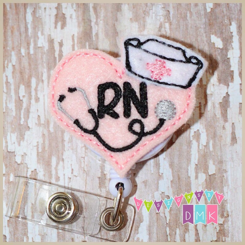 Nurse Heart RN Light Pink Felt Badge Reel Retractable - Etsy