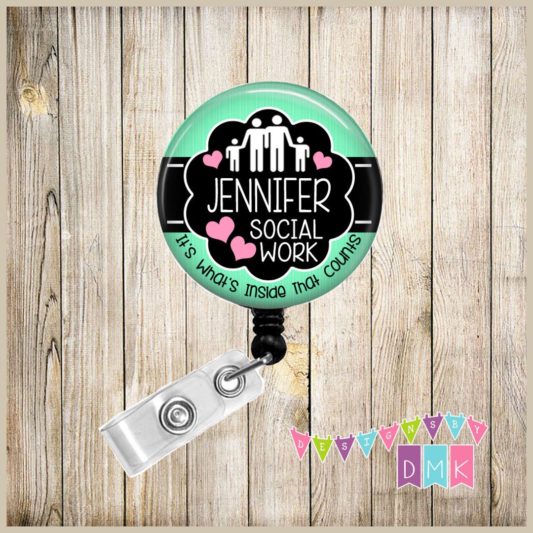 Social Work With Family Mint Personalized Button Badge Reel Retractable ...