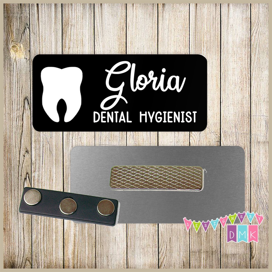 Dental - Black With Tooth - PERSONALIZED - Custom Name Tag - 1.25" X 3 ...