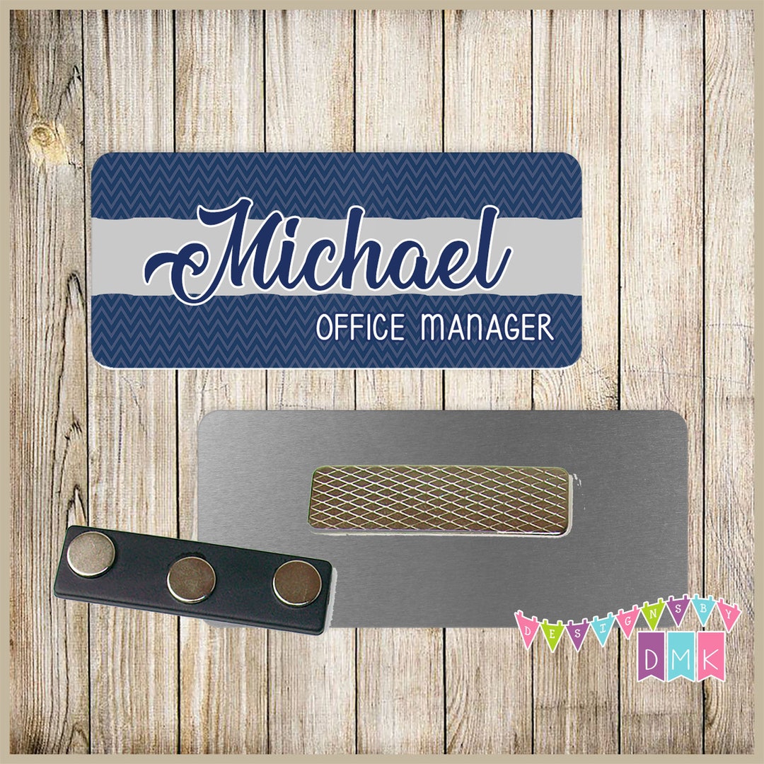 Blue Chevron - Grey Stripe - PERSONALIZED - Custom Name Tag - 1.25" X 3 ...