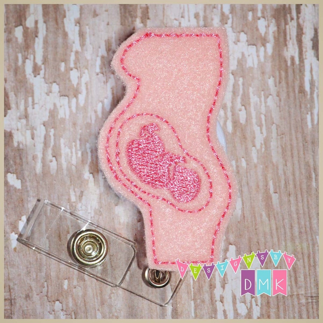 Pregnant Profile - Felt Badge Reel - OB GYN - Retractable ID Badge ...