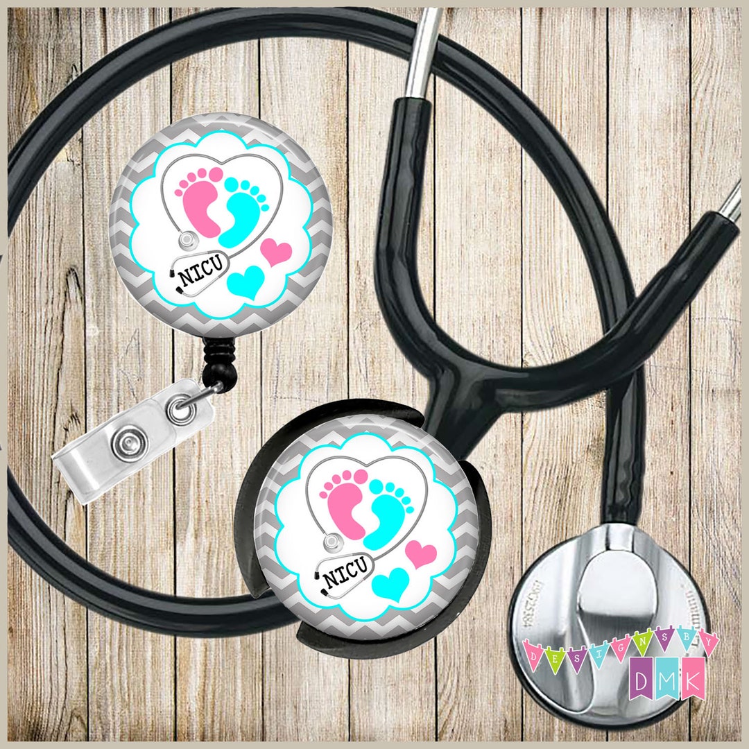 NICU Stethoscope Baby Feet Grey Chevron COMBO Badge Reel & Stethoscope ...