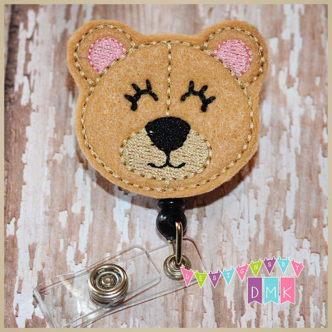 Taylor the Teddy Bear Tan Felt Badge Reel Retractable ID Badge Holder ...