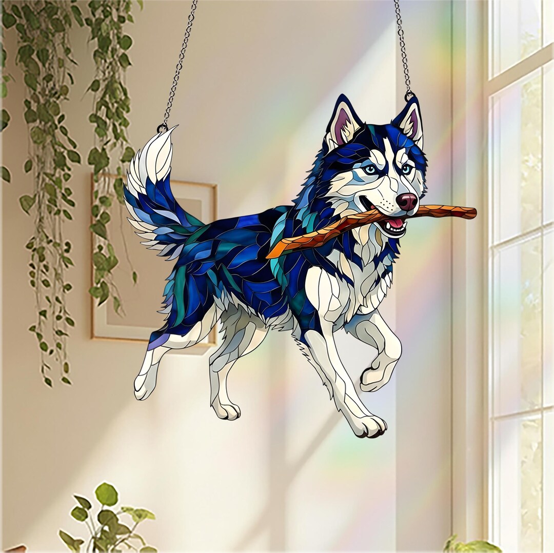 Siberian Husky Suncatcher, Stained Glass Style Acrylic Window Hanging ...
