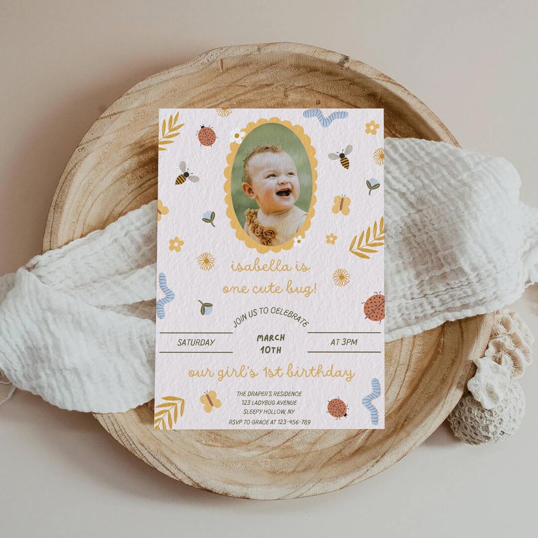 Little Bug 1st Birthday Invitation, One Cute Bug Party Invite, Editable ...