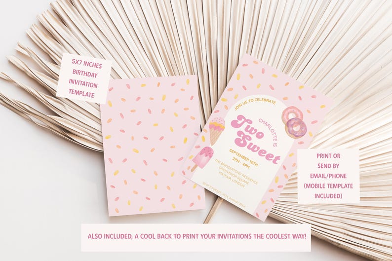 Two Sweet Birthday Invitation, 2nd Birthday Girl Invite, Donut Ice ...