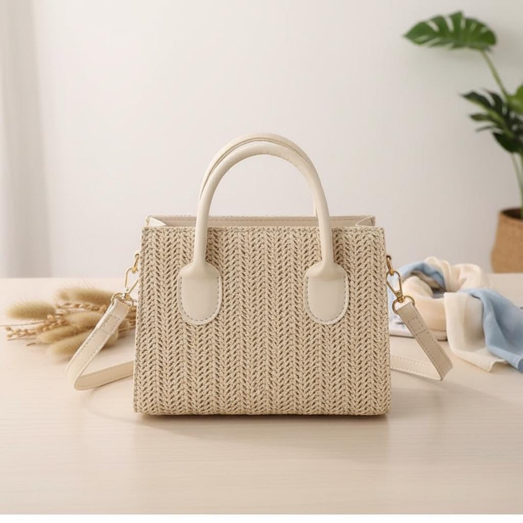 Women’s Woven Grass Crossbody Bag, Summer Net Shoulder Handbag ...