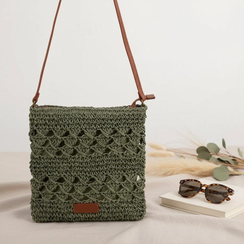 Paper Straw Crossbody Bag, Solid Color Shoulder Messenger Bag for Women ...