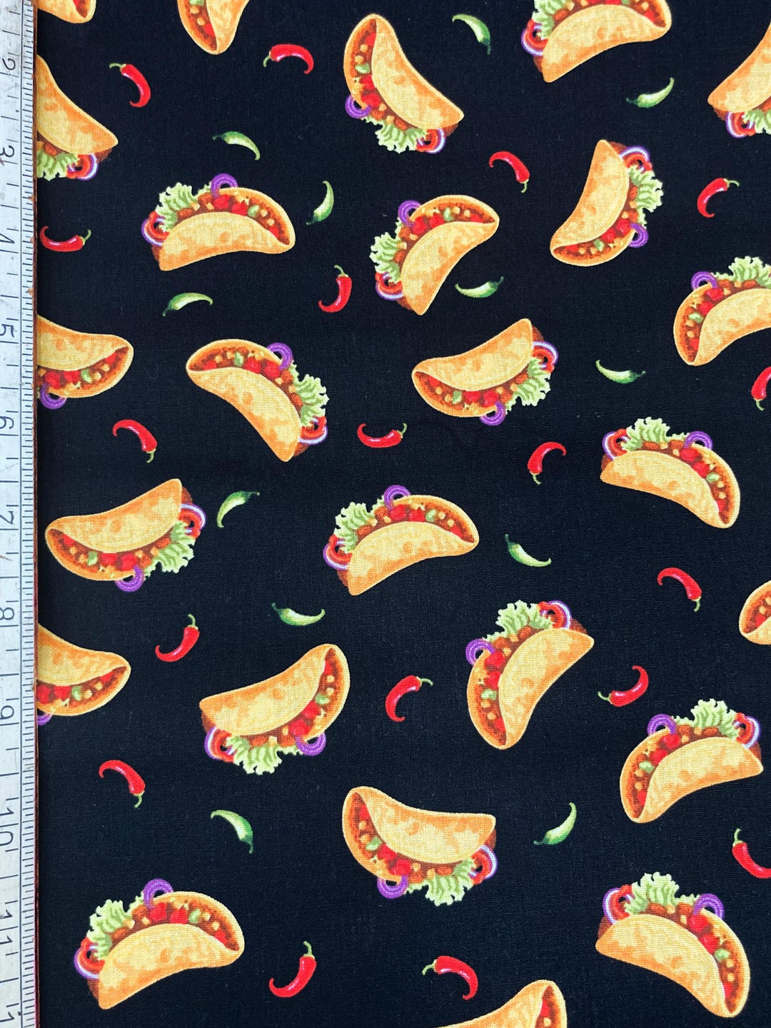 Tacos and Chili Peppers Cotton Fabric: Novelty Food Print - Etsy