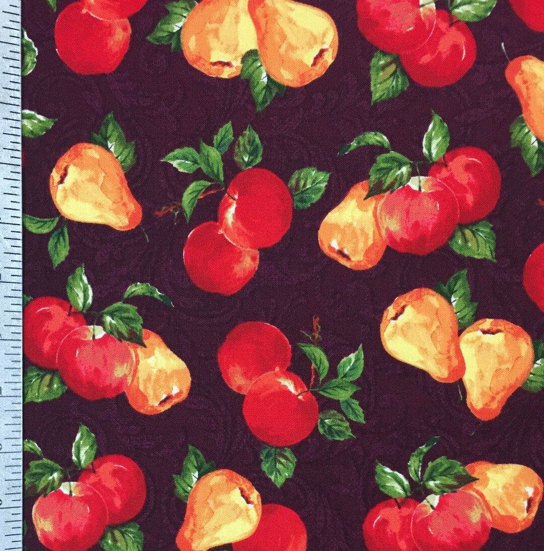 Apples and Pears Cotton Fabric: Plum Fruit Print, Sewing Material - Etsy
