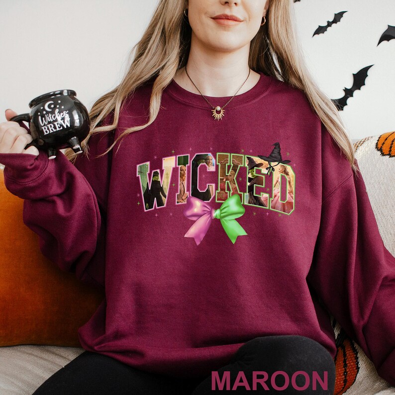 Wicked the Movie Coquette Sweatshirt, Wicked Broomstick, Pink Goes Good ...