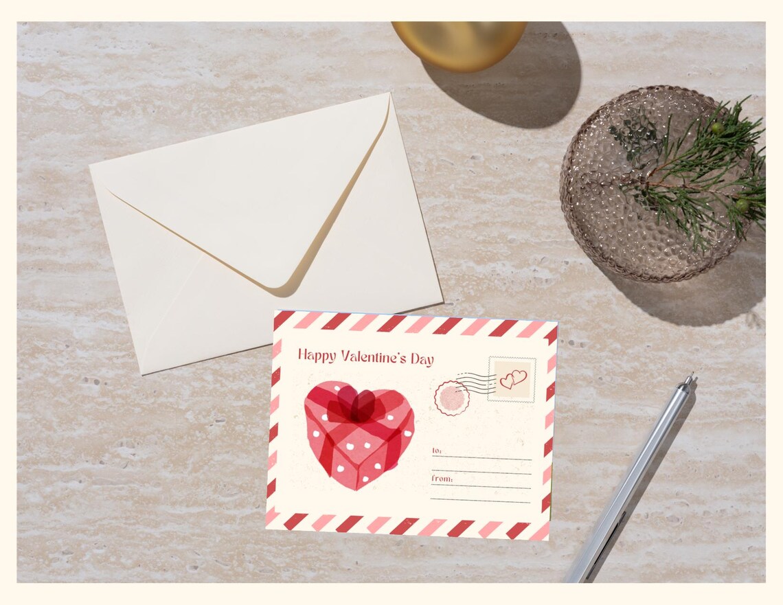 Printable Classroom Valentines Cards | Heart Gift Box Valentine Tags ...