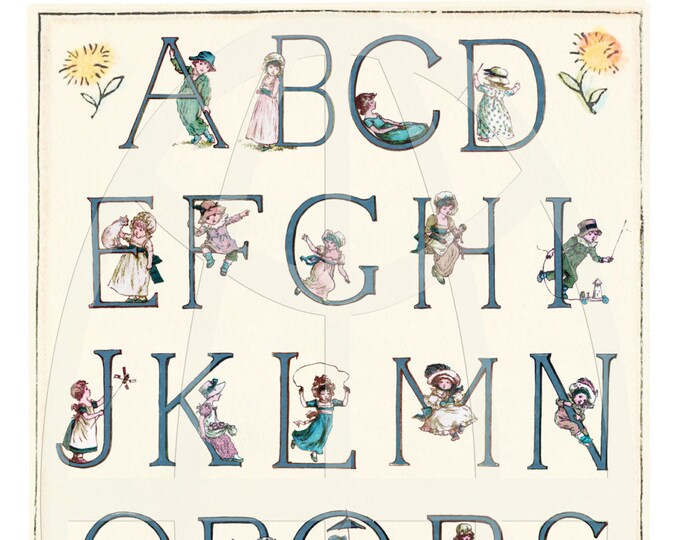 Kate Greenaway Alphabet 002 Wonderful Vintage Alphabet Print 11 X 17 ...