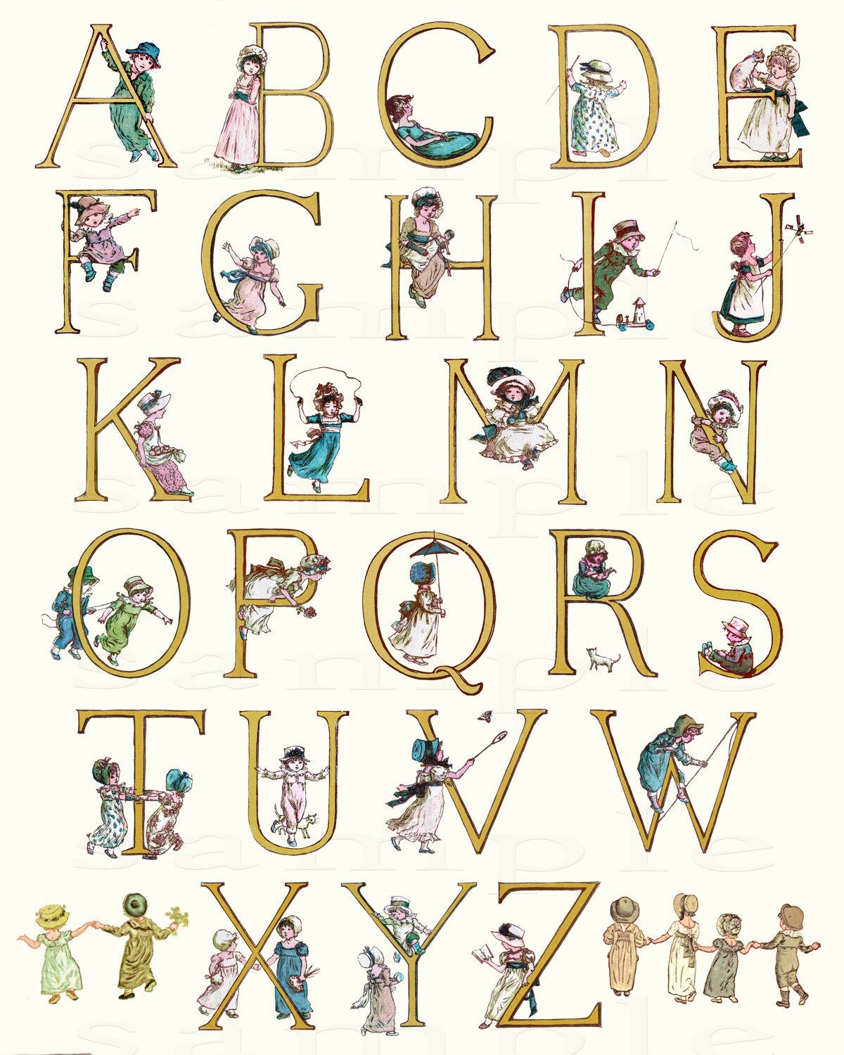 Kate Greenaway Alphabet 002 Wonderful Vintage Alphabet Print - Etsy