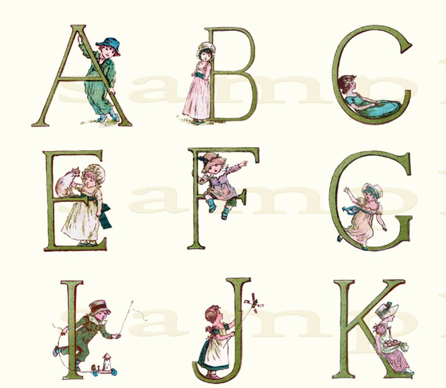 Kate Greenaway Alphabet 002 Wonderful Vintage Alphabet Print - Etsy