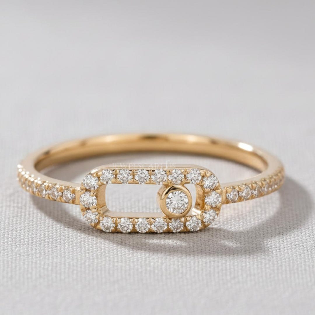Diamond Move Ring, Dainty Sliding Diamond Ring, Oval Halo Pave Band ...