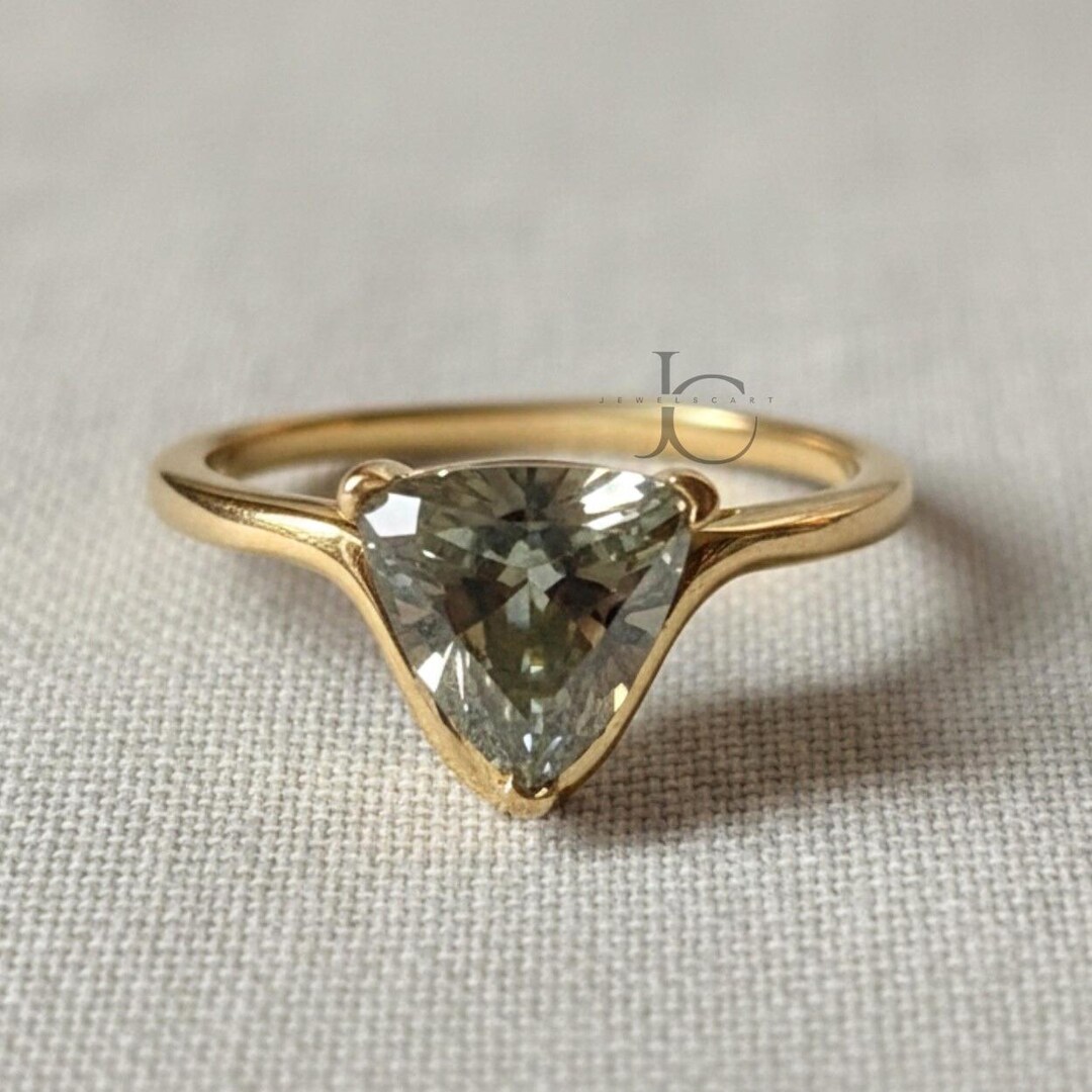 Trillion Cut Moss Green Sapphire Engagement Ring in 14k Gold, Unique ...