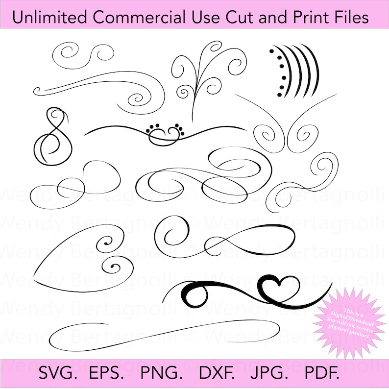 Flourish Svg Clip Art Digital Cut Files Swirls SVG Pack of 14 Swish ...