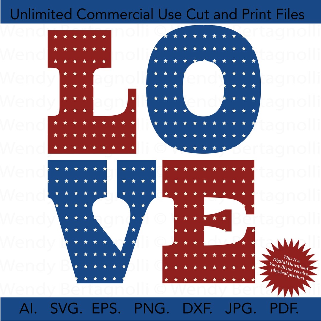 Patriotic Love Design for Sublimation Png. Block Letters Love With Red ...