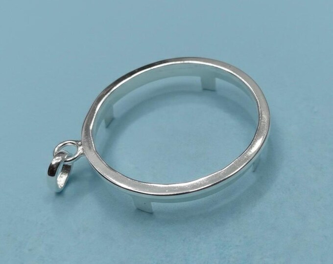 925 Sterling Silver Round Coin Bezel Pendant Setting, Coin Connector ...
