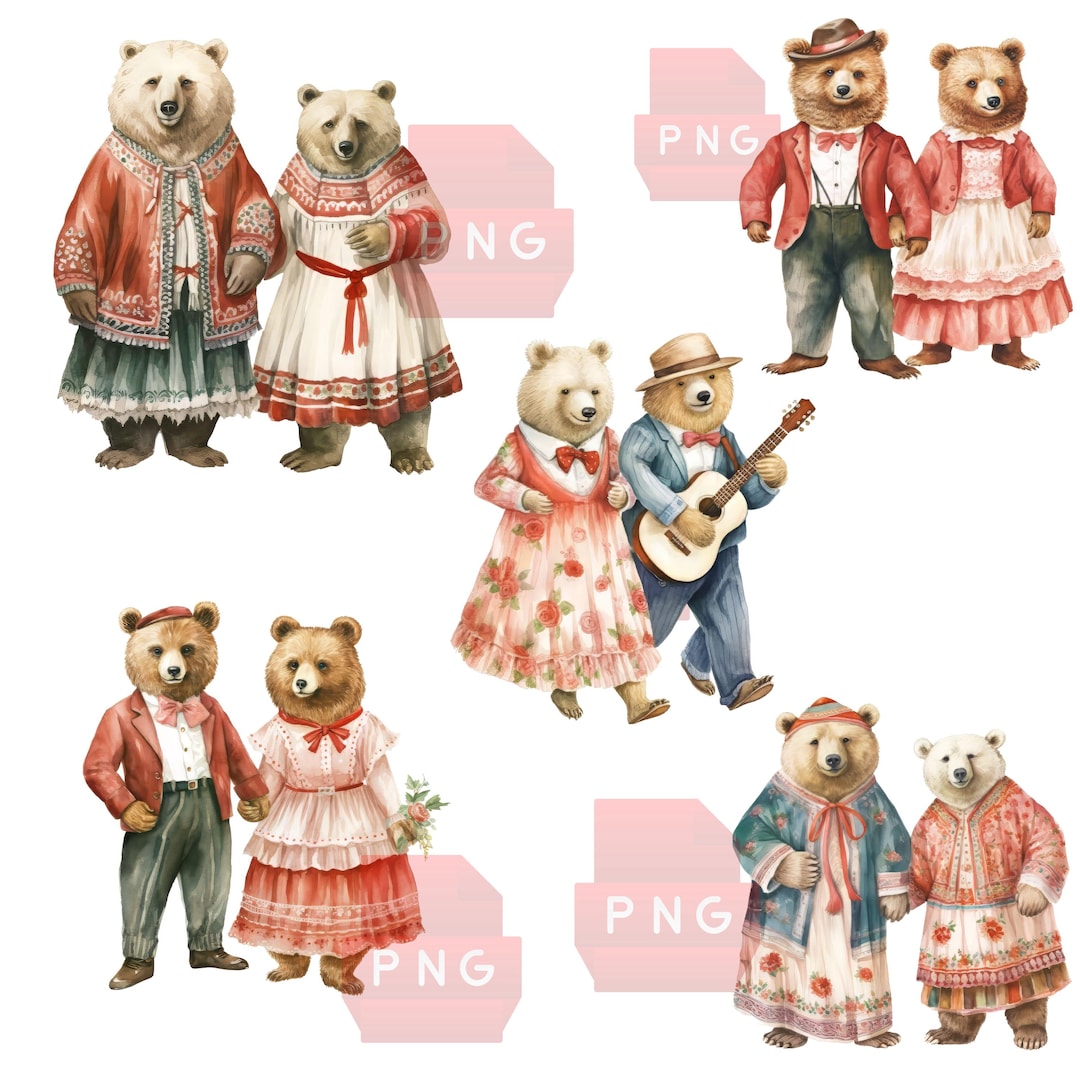5 Bears in Folk Costumes Clipart Bundle PNG - Etsy