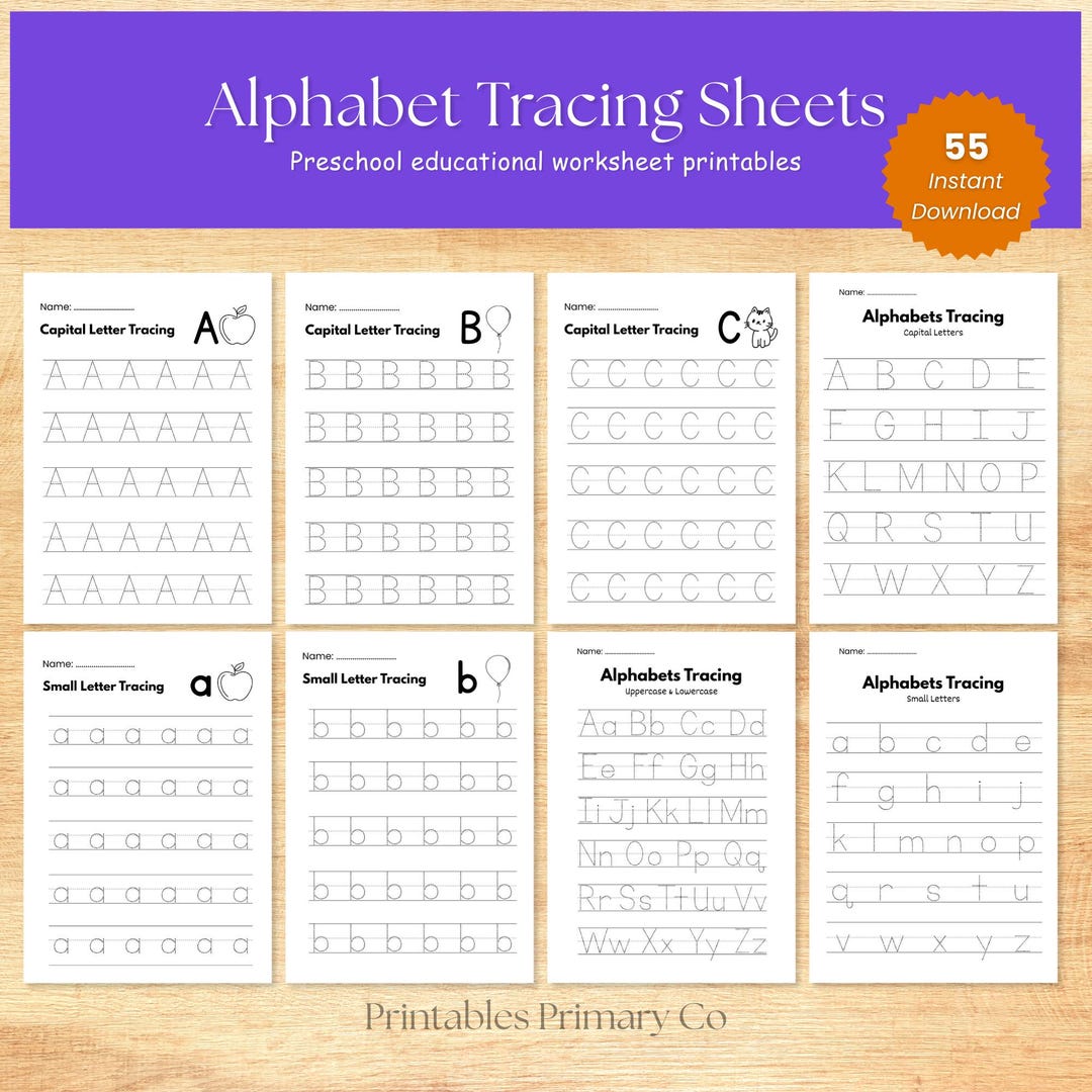 Alphabet Tracing Worksheet | Preschool Handwriting Practice (A4 Digital ...