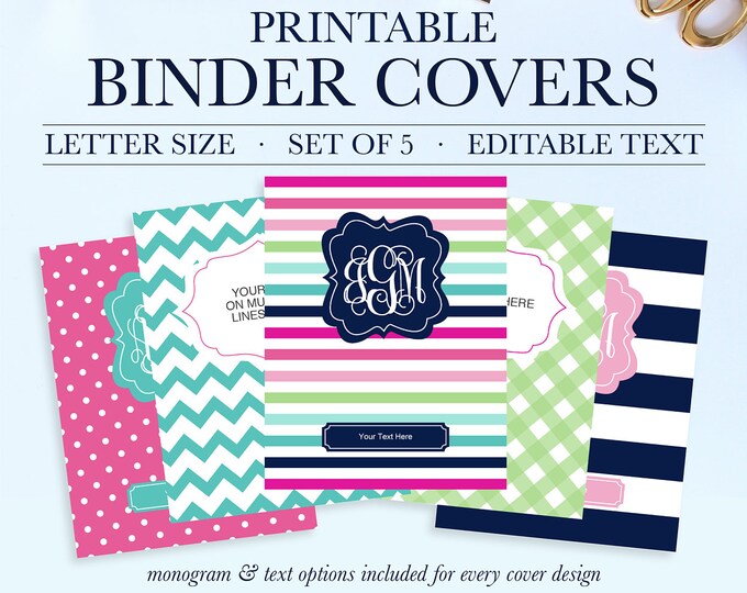 Printable Binder Inserts Set of 5 Personalized Monogram | Etsy