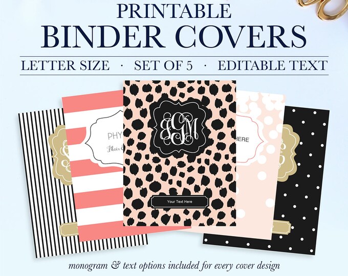 Printable Binder Inserts - Set of 5 - Personalized Binder Covers and ...