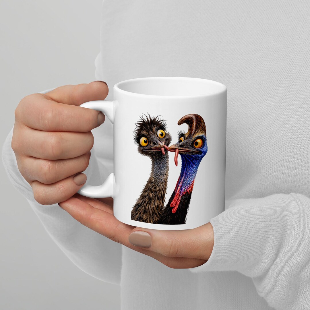 Awkward Emu and Judgy Cassowary Coffee Mug | Critter Chronicles - Etsy