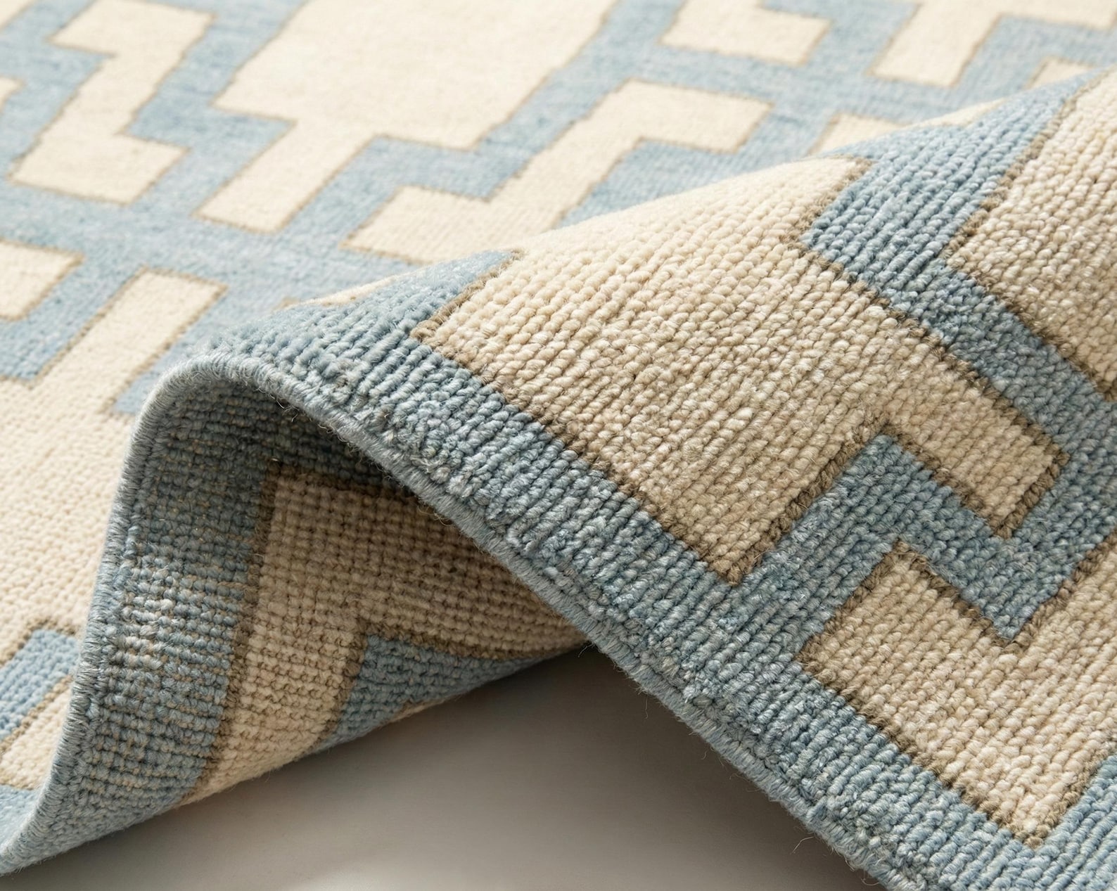 Hand Knotted Wool Oushak Style Area Rug: Sky Blue Geometric Modern ...