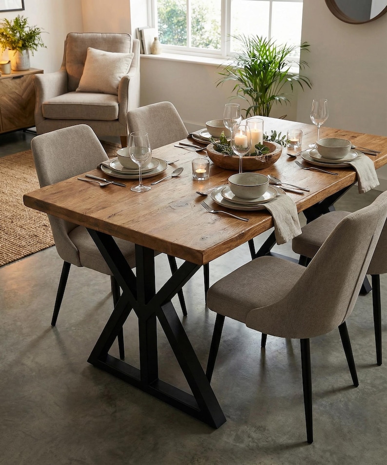 Industrial X Frame Table Leg | Heavy Duty Steel Dining Table Base | Modern Metal Table Leg Set ...